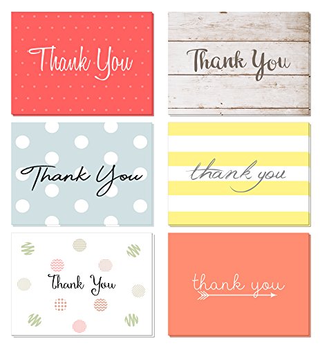 Oaklyn Blank Thank You Cards Set with Envelopes - Professional Paper with an Assortment of Designs and Blank White Inside - Bulk Pack of Small Notes (48 Pack)