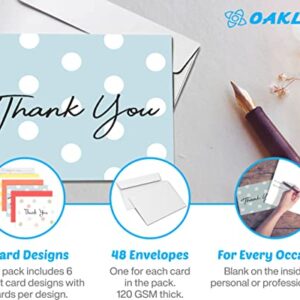 Oaklyn Blank Thank You Cards Set with Envelopes - Professional Paper with an Assortment of Designs and Blank White Inside - Bulk Pack of Small Notes (48 Pack)