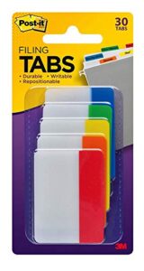 post-it tabs, 2 in, solid, assorted colors, 6 tabs/color, 5 colors, 30 tabs/pack (686-roygb)