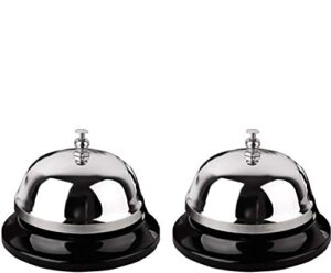 call bell 2 packs 3.35 inch diameter with metal anti-rust construction, ringing, durable, desk bell service bell for hotels, schools, restaurants, reception areas, hospitals, warehouses(silver)