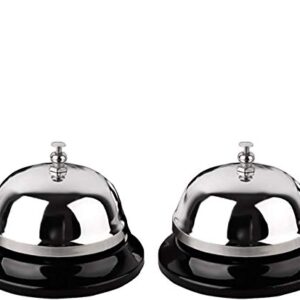 Call Bell 2 Packs 3.35 Inch Diameter with Metal Anti-Rust Construction, Ringing, Durable, Desk Bell Service Bell for Hotels, Schools, Restaurants, Reception Areas, Hospitals, Warehouses(Silver)