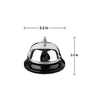 Call Bell 2 Packs 3.35 Inch Diameter with Metal Anti-Rust Construction, Ringing, Durable, Desk Bell Service Bell for Hotels, Schools, Restaurants, Reception Areas, Hospitals, Warehouses(Silver)