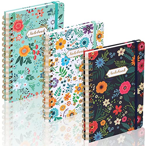 EOOUT 3 Pack Spiral Notebook, Journal for Women, Hardcover Spiral Journal, 6"x 8.5", 160 Pages, Cute Blooming Floral, Back Pocket, 100gsm Paper, for Gifts, Office, School Supplies