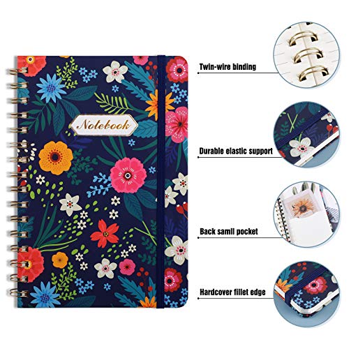 EOOUT 3 Pack Spiral Notebook, Journal for Women, Hardcover Spiral Journal, 6"x 8.5", 160 Pages, Cute Blooming Floral, Back Pocket, 100gsm Paper, for Gifts, Office, School Supplies