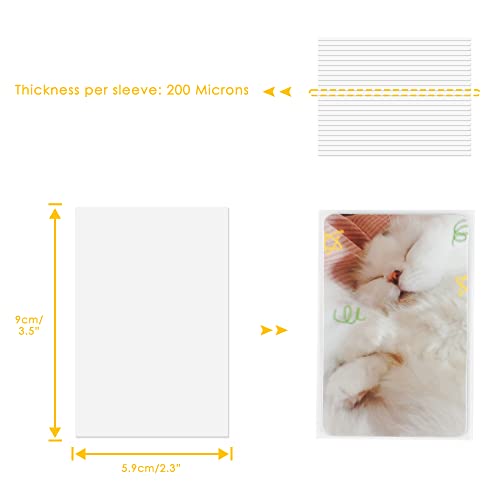 Baskiss 100 Packs Photocard Sleeves, 59 x 90 mm 200 Microns Kpop Clear Sleeves Idol Photo Cards Transparent Protector Trading Cards Shield Cover (Unsealable)