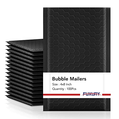 Fuxury Black Bubble Mailers 4x8 Inch 100 Pack, Waterproof Padded Envelopes Self Seal Bubble Envelopes, Padded Mailers for Small Business, Envelope Mailers Bulk#000