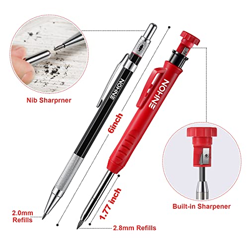 Mechanical Carpenter Pencils Set with Marker Refills and Carbide Scriber Tool, Solid Deep Hole Woodworking Pencils Marker Marking Tools with Built in Sharpener for Architect Construction