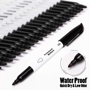 Permanent Markers Pen, Black Fine Point Tip Permanent Marker Pens Set for Writing Doodling Marking, 30 Count