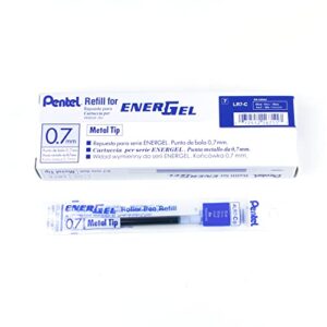 pentel refill ink for bl57/bl77 energel liquid gel pen, 0.7mm, metal tip, blue ink, box of 12 (lr7-c-12)