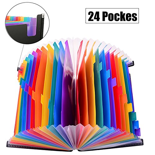 24 Pocket Expanding File Folder with Cloth Edge Wrap, Letter Size Organizer Expandable Accordion A4 Files Bag