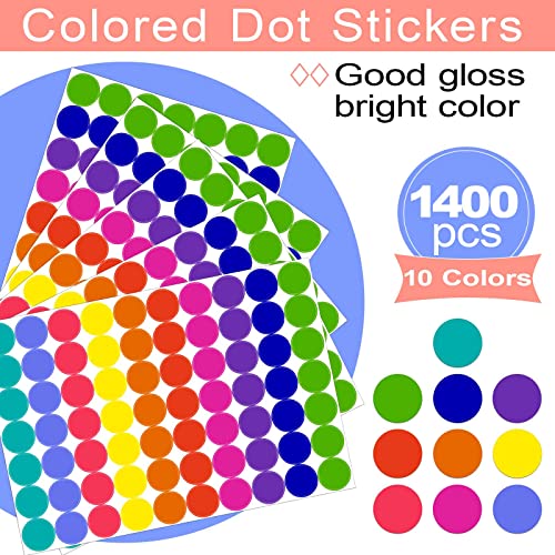 1400 PCS Colored Dot Stickers Round Color Coding Labels Circle Dots Labels Stickers Polka Circle Dot Stickers Label Sticker for Office,Classroom,Papers Etc