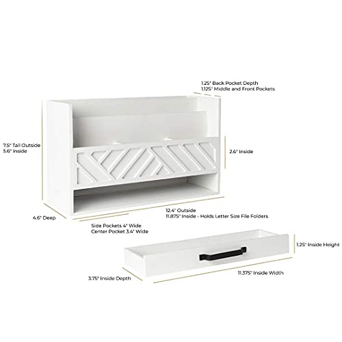 White Wood Desk Organizers and Storage with Drawer - Bill Mail Organizer and Mail Holder for Countertop and Kitchen - Desk Accessories & Workspace Organizers by Blu Monaco