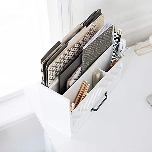 White Wood Desk Organizers and Storage with Drawer - Bill Mail Organizer and Mail Holder for Countertop and Kitchen - Desk Accessories & Workspace Organizers by Blu Monaco