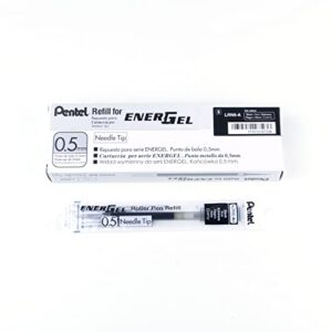 pentel refill ink for energel liquid gel pen, 0.5mm, needle tip, black ink, box of 12 (lrn5-a-12)