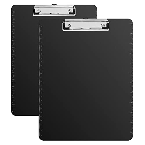 Amazon Basics Plastic Clipboards, Low Profile Clip, Clipboard for classrooms, Offices, Restaurants, Doctor Offices, Black, 2-Pack