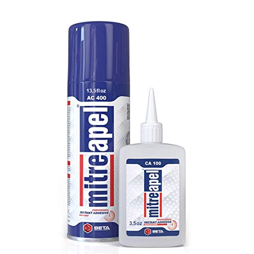 MITREAPEL Super CA Glue (3.5 oz.) with Spray Adhesive Activator (13.5 fl oz.) - Ca Glue with Activator for Wood, Plastic, Metal, Leather, Ceramic - Cyanoacrylate Glue for Crafting&Building (1 Pk)