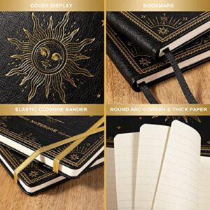 Ruled Notebook/Journal – Premium Thick Paper Faux Leather Classic Writing Notebook with Pocket + Page Dividers Gifts, Banded, Large, 144 Pages, Hard Cover, Lined (5.8 x 8.4) - Black