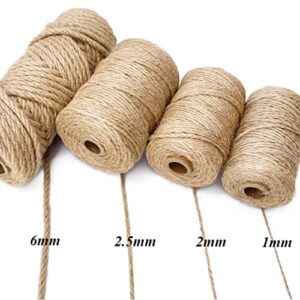 Jute Twine 328 Feet 2.5mm 4Ply Heavy Duty Natural Jute Rope String for Home Gardening Plant Picture Hanger Industrial Packing String for Gifts Presents Mason Jars Wedding Decorations Crafts