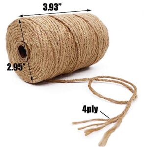 Jute Twine 328 Feet 2.5mm 4Ply Heavy Duty Natural Jute Rope String for Home Gardening Plant Picture Hanger Industrial Packing String for Gifts Presents Mason Jars Wedding Decorations Crafts