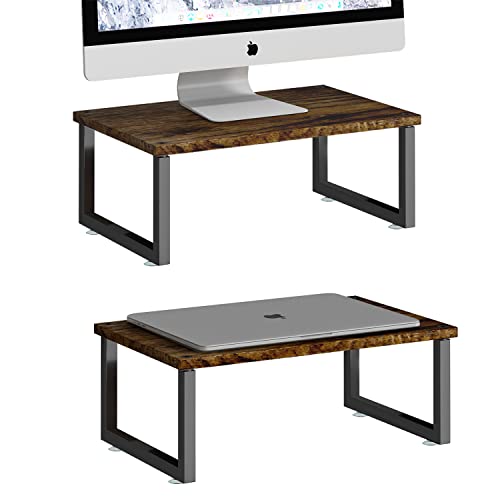 Simple Trending 2-Pack Wooded Monitor Stand Riser, Desk Organizer Stand with Anti-Slip Suction Cup for Laptop, Computer, iMac, Pc, Antique Brown