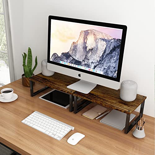 Simple Trending 2-Pack Wooded Monitor Stand Riser, Desk Organizer Stand with Anti-Slip Suction Cup for Laptop, Computer, iMac, Pc, Antique Brown