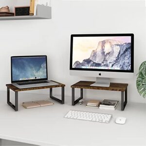 Simple Trending 2-Pack Wooded Monitor Stand Riser, Desk Organizer Stand with Anti-Slip Suction Cup for Laptop, Computer, iMac, Pc, Antique Brown