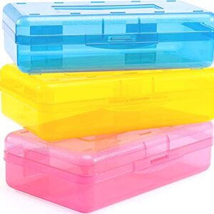 Sooez 3 Pack Pencil Box, Large Capacity Plastic Pencil Case Boxes, Hard Pencil Case, Crayon Box with Snap-tight Lid, Plastic Pencil Boxes Stackable Design, Supply Boxes for Kids Boys School Classroom