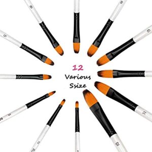 GETHPEN Filbert Paint Brushes Set, 12 PCS Artist Brush for Acrylic Oil Watercolor Gouache Artist Professional Painting Kits with Synthetic Nylon Tips