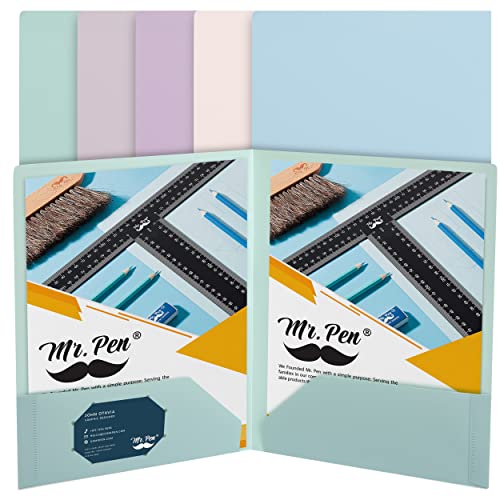 Mr. Pen- Plastic Folders with Pockets, 5 pcs, Muted Pastel Colors, Pocket Folders, 2 Pocket Plastic Folders, File Folders with Pocket, Plastic Pocket Folder