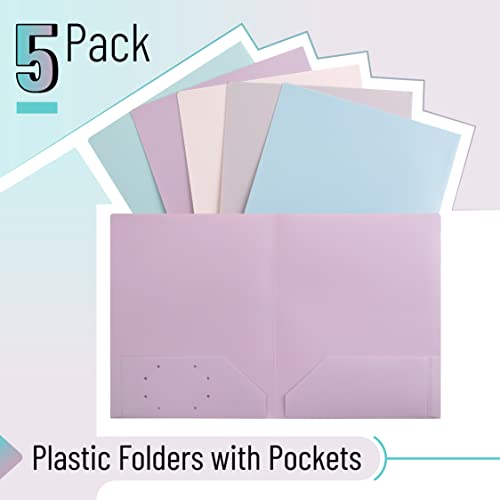 Mr. Pen- Plastic Folders with Pockets, 5 pcs, Muted Pastel Colors, Pocket Folders, 2 Pocket Plastic Folders, File Folders with Pocket, Plastic Pocket Folder