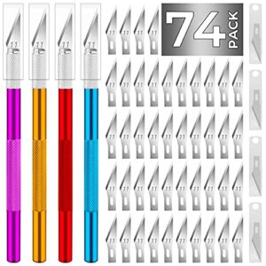 jtieo 74 pack hobby knife exacto knife with 4 upgrade sharp hobby knives and 70 spare craft knife blades for art, scrapbooking,stencil