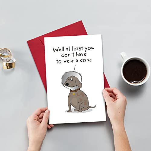 Funny Get Well Soon Card Gift, Humor Speedy Surgery Recovery Card for Him Her Friends, At Least You Don't Have to Wear A Cone