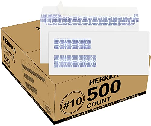 500#10 Double Window Security Business Mailing Envelopes - Perfect Size for Multiple Business Statements, Quickbooks Invoices, and Return Envelopes - Number 10 Size 4-1/8 x 9-1/2 - White - 24 LB