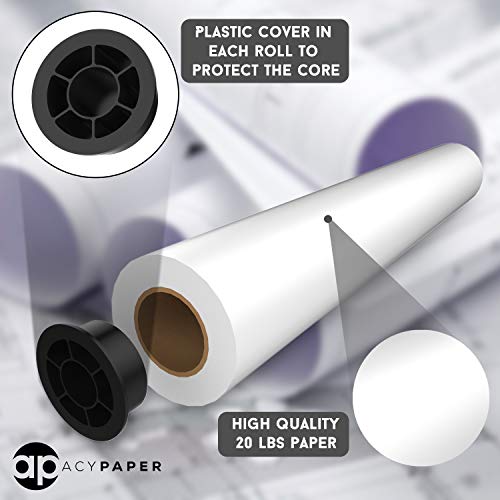 ACYPAPER Plotter Paper 24 x 150, CAD Paper Rolls, 20 lb. Bond Paper on 2" Core for CAD Printing on Wide Format Ink Jet Printers, 4 Rolls per Box. Premium Quality