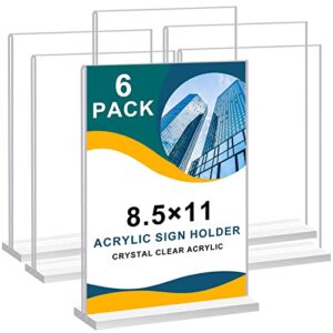 arrobust 8.5 x 11 acrylic sign holder clear table signs stand, double sided t shape flyer holder plastic for picture paper card home office menu retail show fair, 6 pack