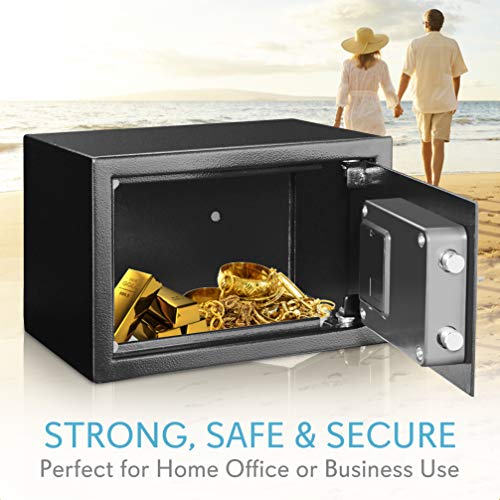 SereneLife Safe Box, Safes and Lock Boxes, Money Box, Safety Boxes for Home, Digital Safe Box, Steel Alloy Drop Safe, Includes Keys