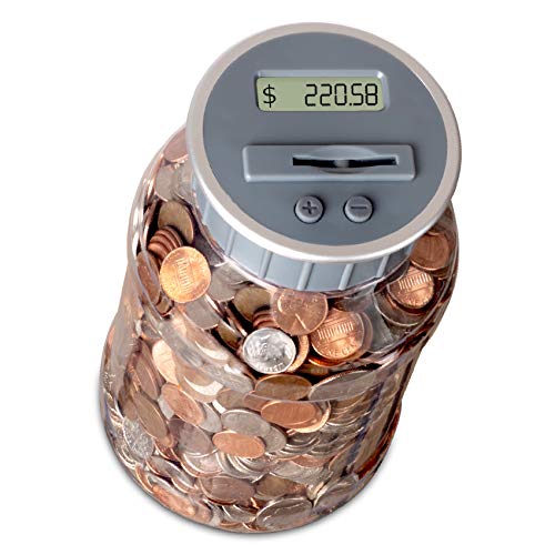 M&R Digital Counting Coin Bank. Batteries Included! Personal Coin Counter/Money Counting jar, totals up Your Savings- Works with All U.S. Coins-in Retail Packaging.