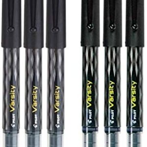 Pilot Varsity Disposable Fountain 6 Pack Combo, 3 Black and 3 Blue Pens