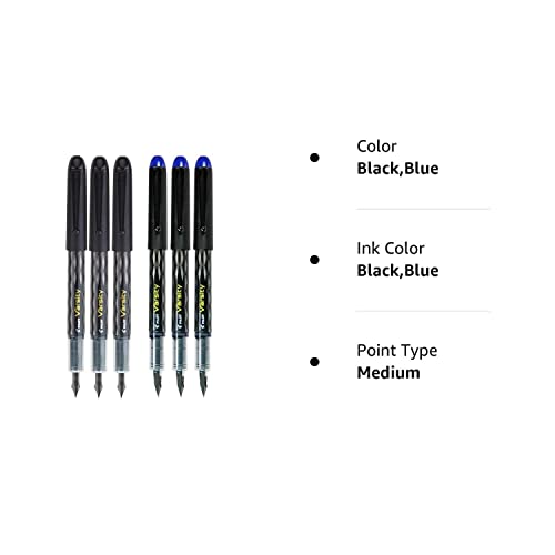 Pilot Varsity Disposable Fountain 6 Pack Combo, 3 Black and 3 Blue Pens