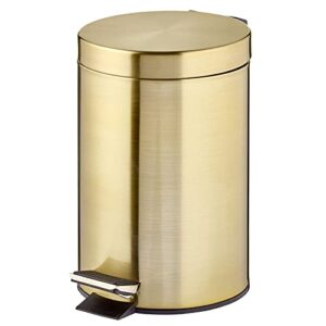 mdesign 3 liter round small metal step trash can wastebasket, garbage container bin – for bathroom, powder room, bedroom, kitchen, craft room, office – removable liner bucket – soft brass