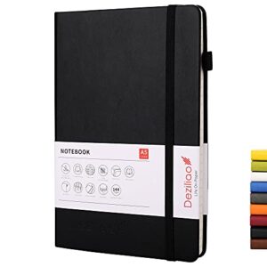 deziliao lined journal notebooks with pen loop, hardcover notebook journal for work, 100gsm premium thick paper with inner pocket, medium 5.7″x8.4″, （black, ruled）