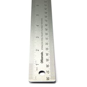 Officemate Classic Stainless Steel Metal Ruler, 15 inches with Metric Measurements, Silver, 15 L x 1.25 W (66612)