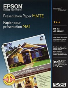 epson presentation paper matte, 8.5 x 11 inch, 100 count (s041062), white