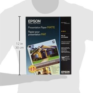 Epson Presentation Paper Matte, 8.5 x 11 Inch, 100 Count (S041062), White