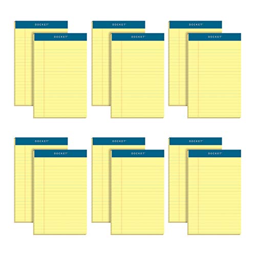 TOPS Docket Writing Pads, 5" x 8", Jr. Legal Rule, Canary Paper, 50 Sheets, 12 Pack (63350)