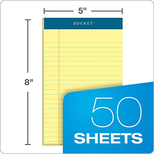 TOPS Docket Writing Pads, 5" x 8", Jr. Legal Rule, Canary Paper, 50 Sheets, 12 Pack (63350)