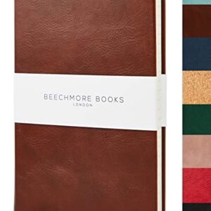 BEECHMORE BOOKS Ruled Notebook - British A5 Journal Large 5.75" x 8.25" Hardcover Vegan Leather, Thick 120gsm Cream Lined Paper | Gift Box | Chestnut Brown