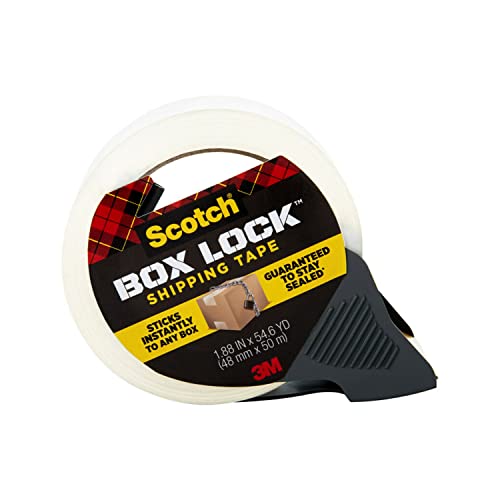 Scotch Box Lock Packaging Tape, 2 Rolls with 1 Refillable Dispenser, 1.88 in x 54.6 yd, Extreme Grip, Sticks Instantly to Any Box