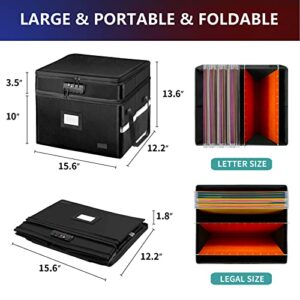 Fireproof Document Box with Lock, 2 Layers Fireproof File Box, Portable Important Document Organizer, Collapsible Waterproof File Box Organizer with Handles (Black)