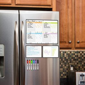 Magnetic Dry Erase Chore Chart Set for Fridge-Used for Multiple Kids-One Chore Chart and Two Bonus Dry Erase Pad/Grocery Boards-Behavior Chart for Multiple Kids-6 Extra Fine Tips Markers Included!